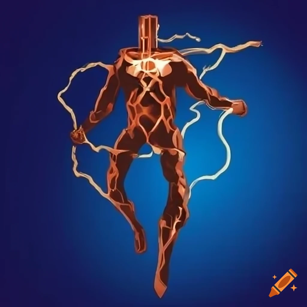 Copper superhero with heat and lightning powers on Craiyon