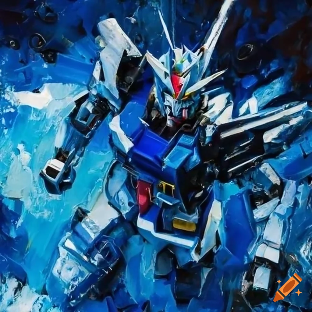 Close up painting of a blue robot in combat on Craiyon