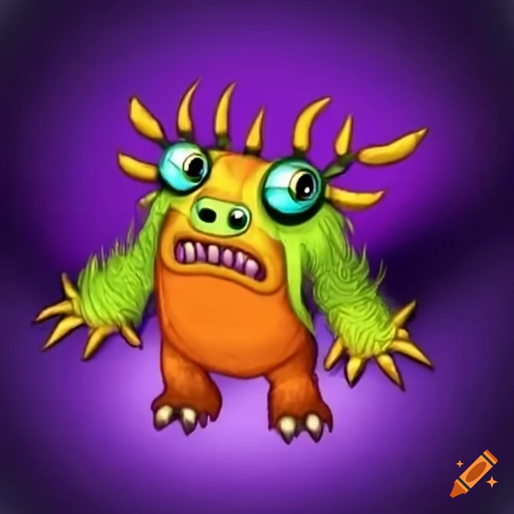 Monster with spikes, three arms, four eyes in my singing monsters style on Craiyon