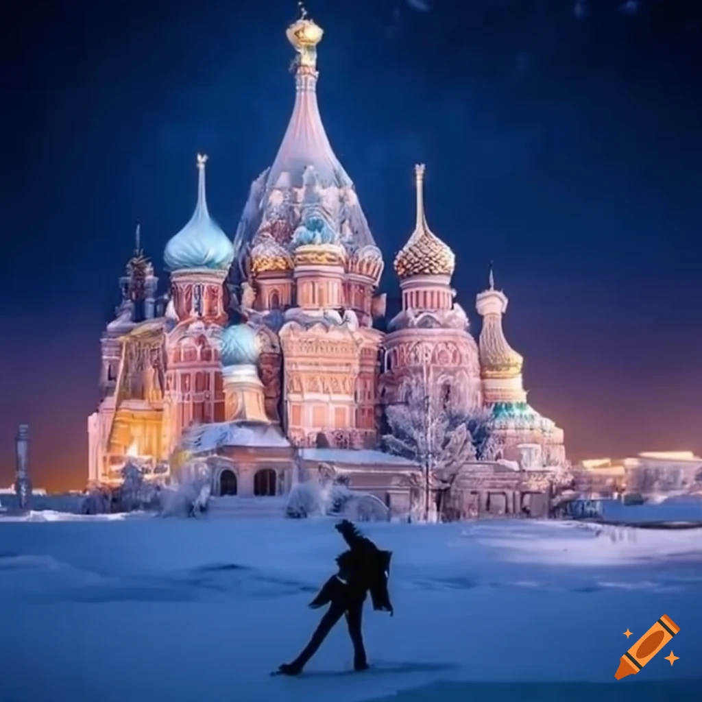 Immense Russian palace covered in snow floating in the clouds on Craiyon