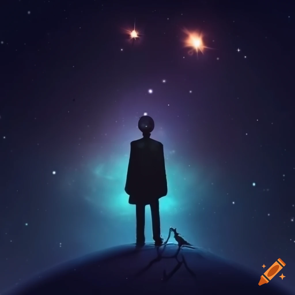 Detective with a magnifying glass exploring the stars in space on Craiyon