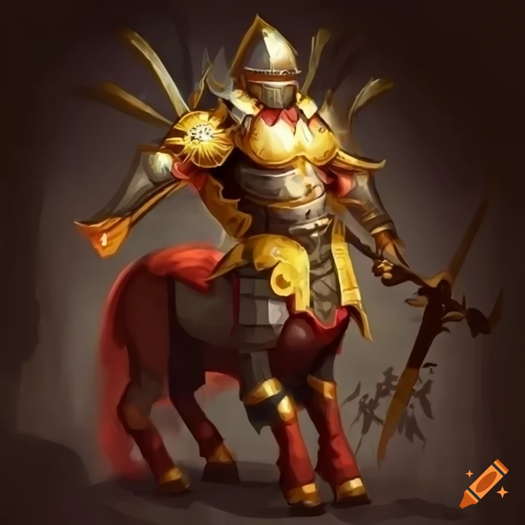 Courageous centaur knight in citrus-themed armor on Craiyon