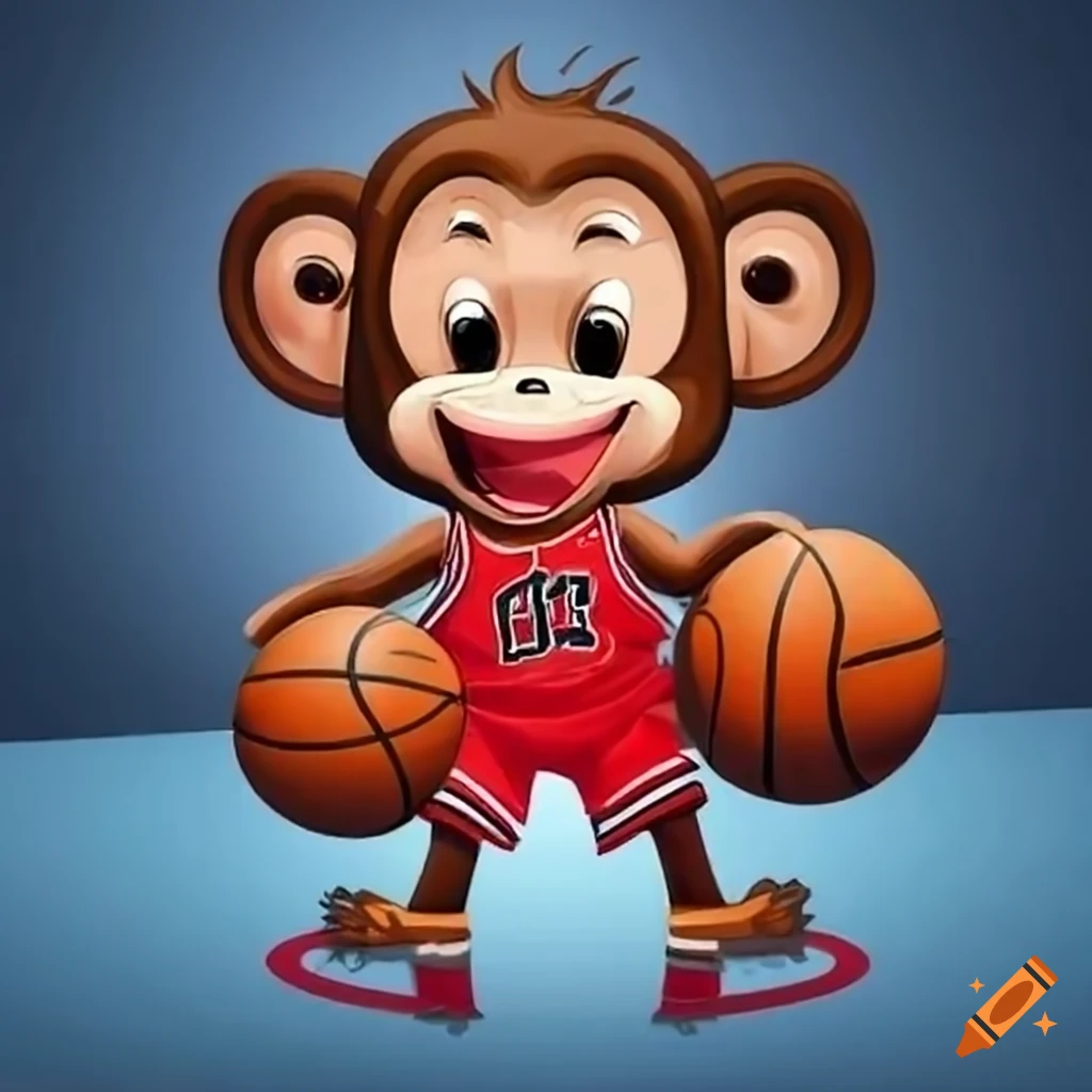 Cartoon monkey playing basketball in chicago bulls jersey on Craiyon