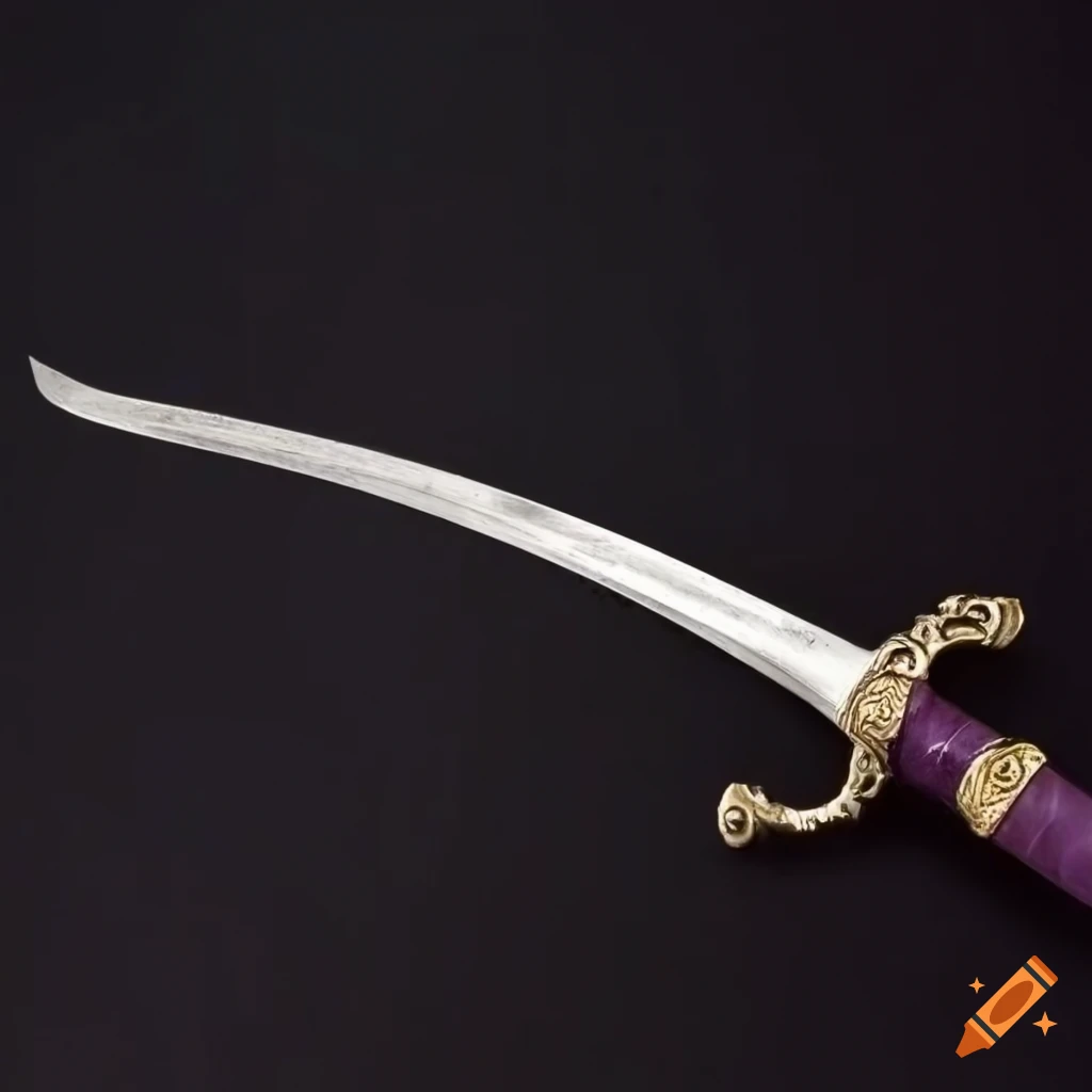 Silver pirate saber with a purple handle on Craiyon