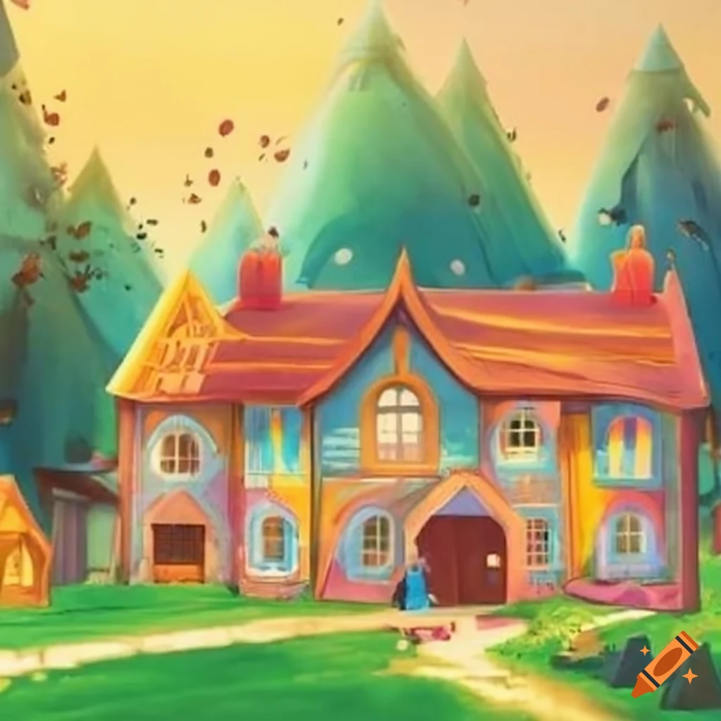 Charming children's book-like village scenery on Craiyon