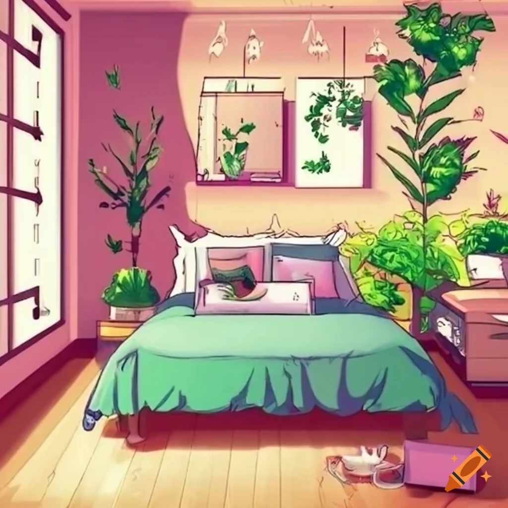 Ambient anime bedroom with plants on Craiyon