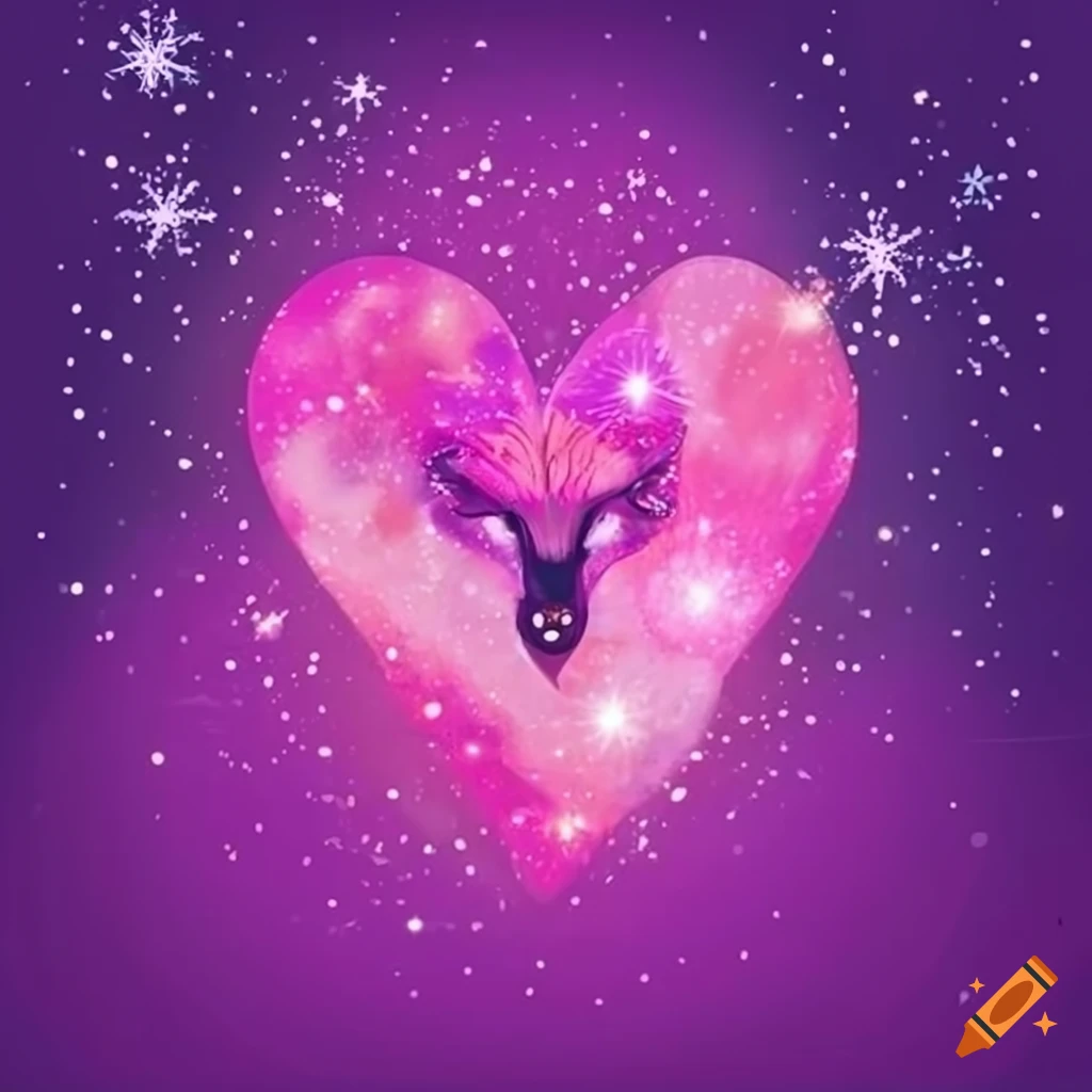 Purple pink milky way heart-shaped fox in snow siberia on Craiyon
