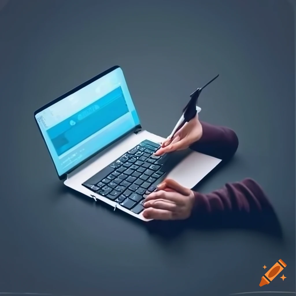 Person typing on a laptop or filling out a paper application with a ...