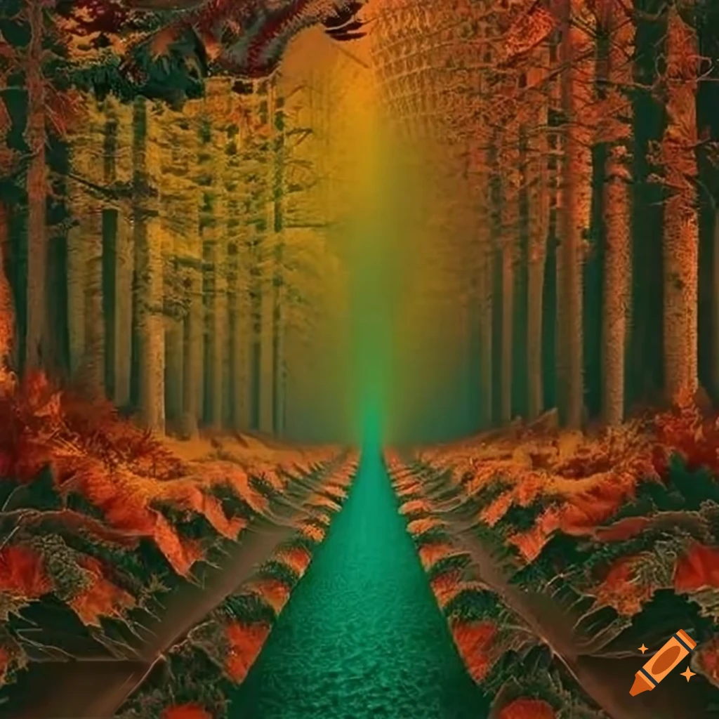 Autumn forest with fractal patterns inspired by calder's rousseau album ...