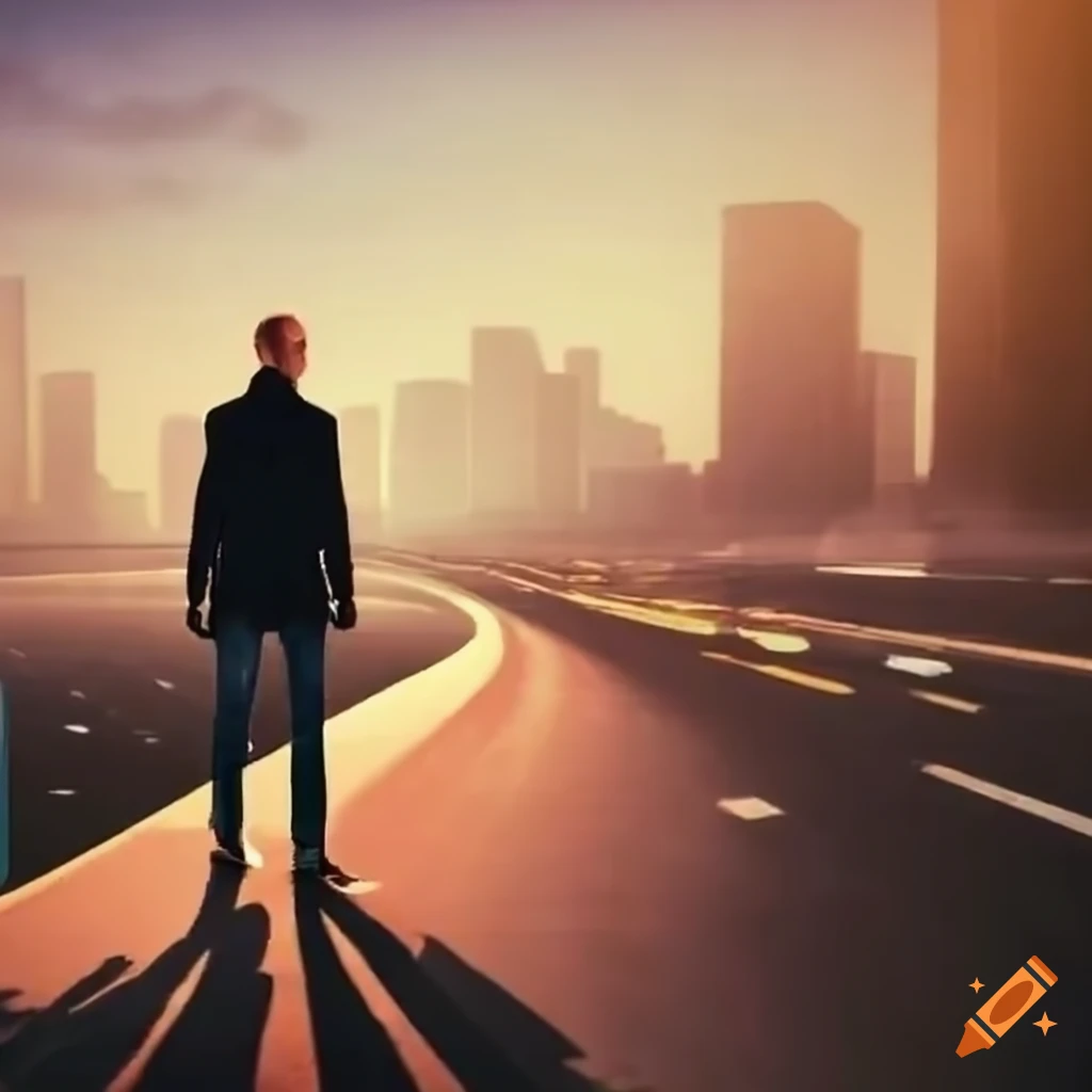 Man standing at a two-way crossing on Craiyon