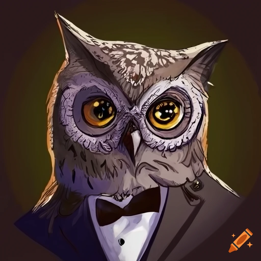 Humanoid owl wearing a tuxedo on Craiyon