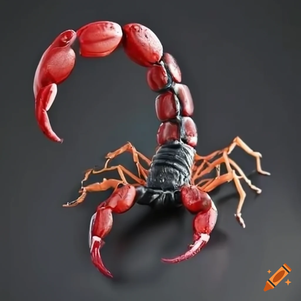 Muscular black scorpion with red venom on Craiyon