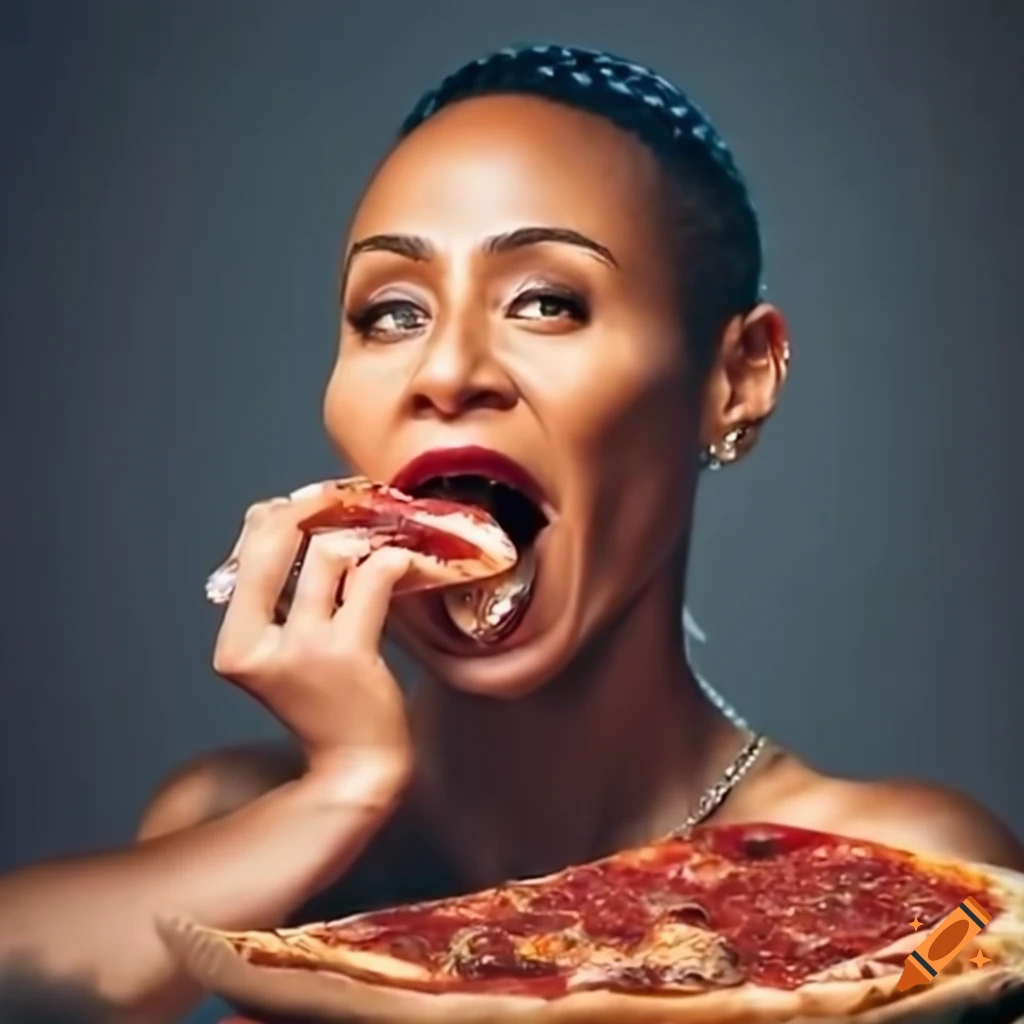Jada smith enjoying pizza on Craiyon