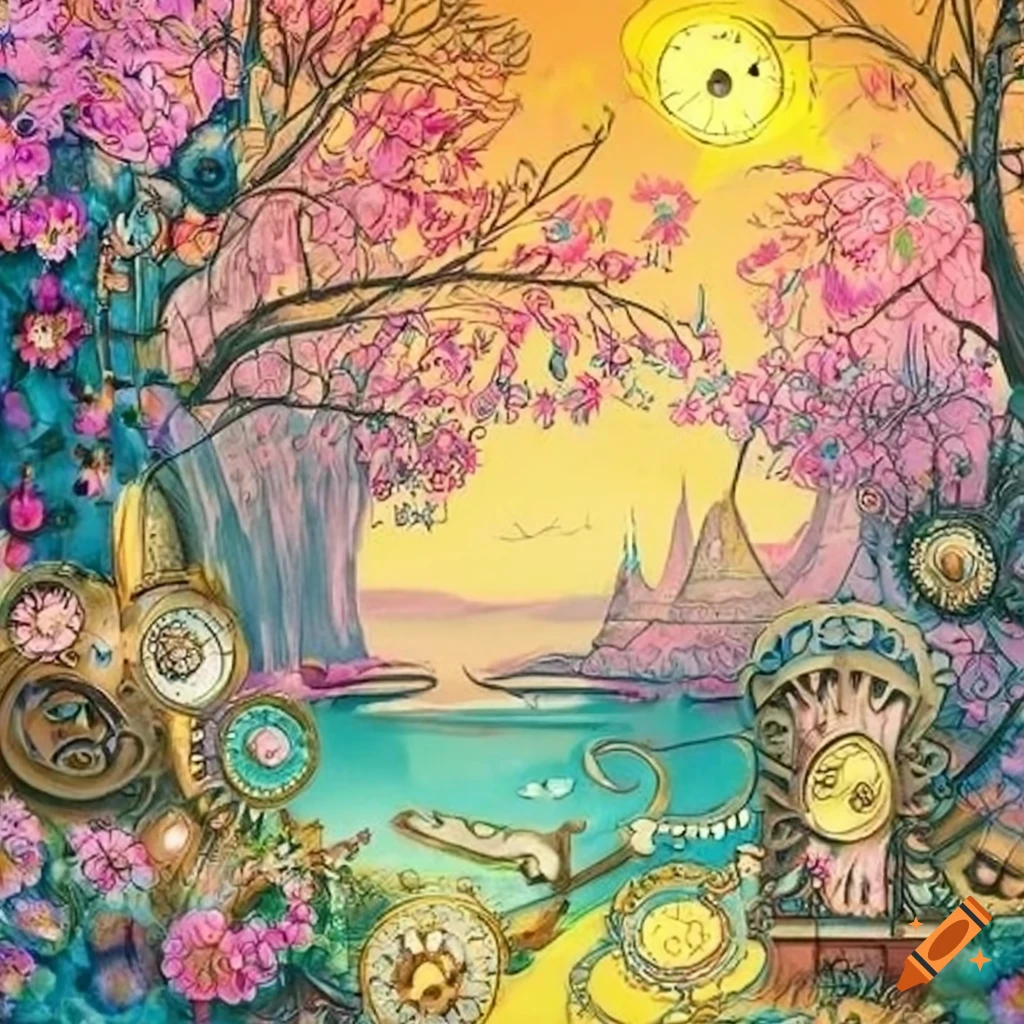Captivating fairy tale landscape with vibrant blossoms and whimsical ...