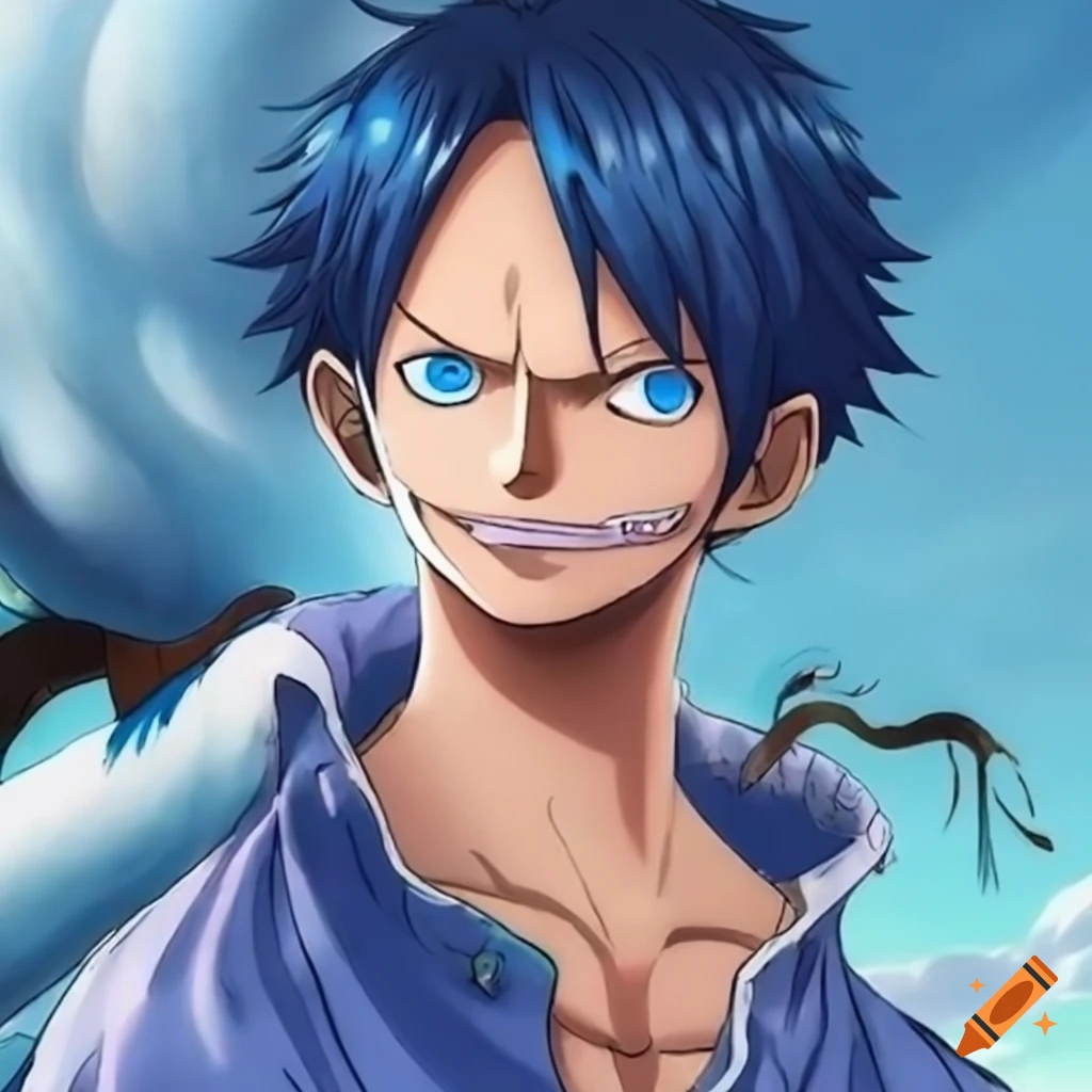 Character with blue eyes and short blue hair manipulating water with a ...