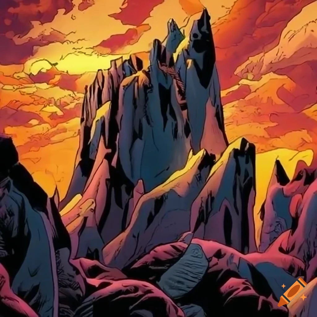Comic style mountains on Craiyon