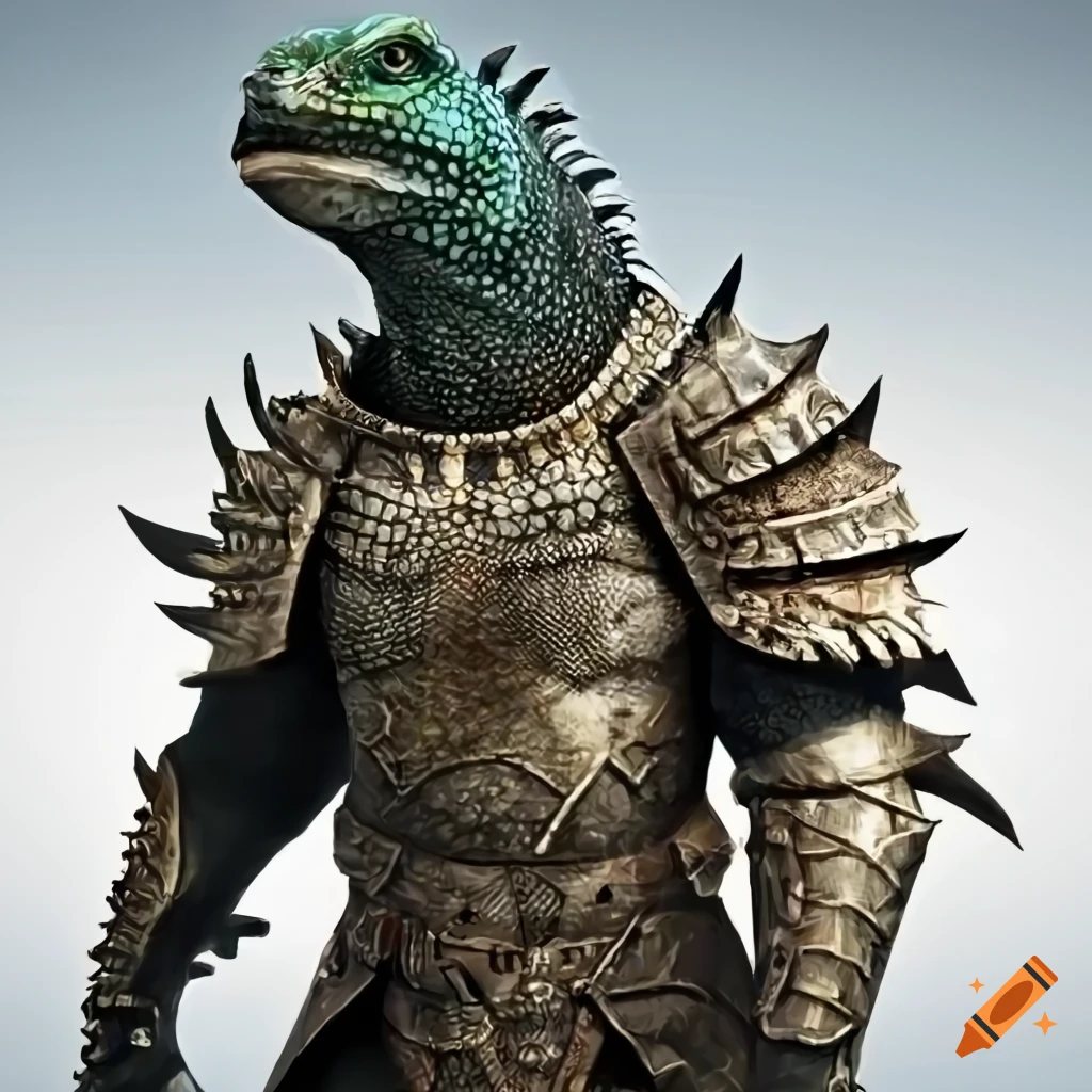 Marine iguana in fantasy paladin armor on Craiyon