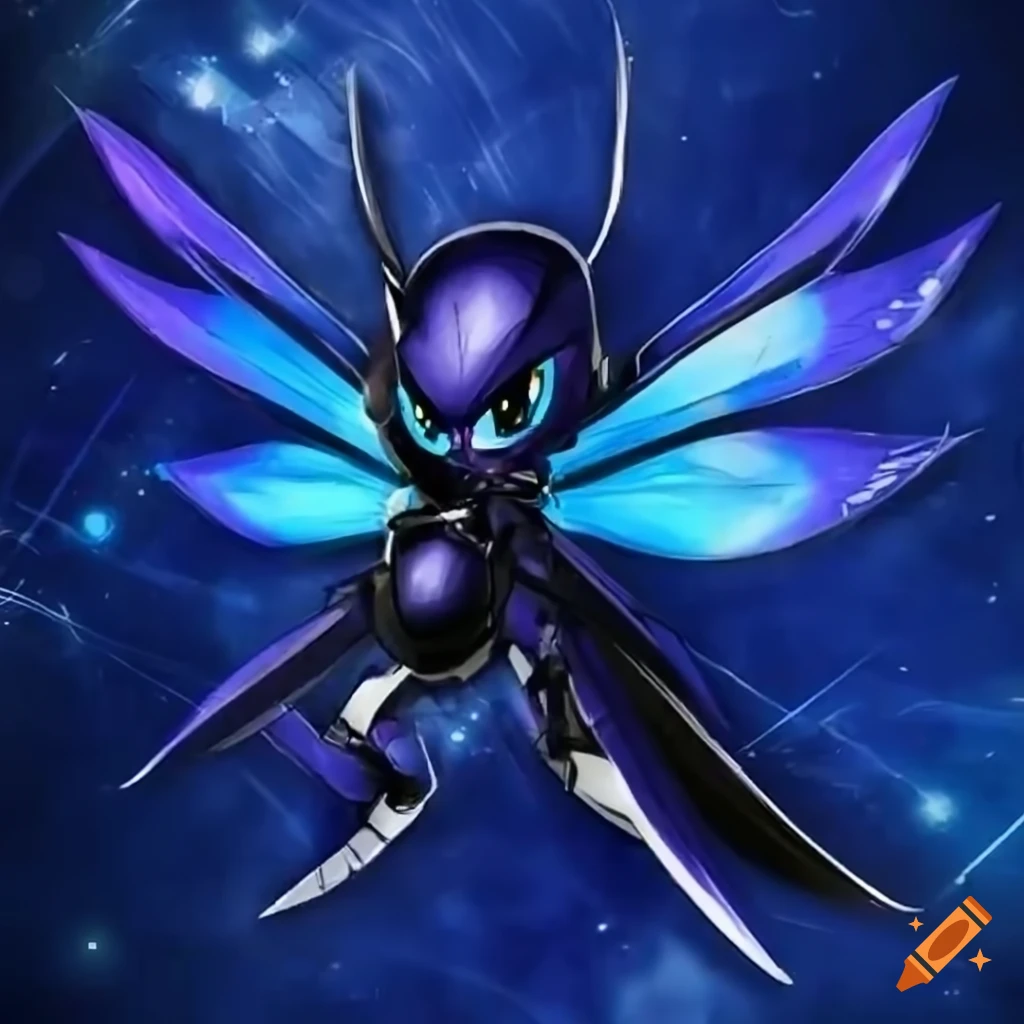 Small black beetle digimon with fairy wings at rookie level and blue ...