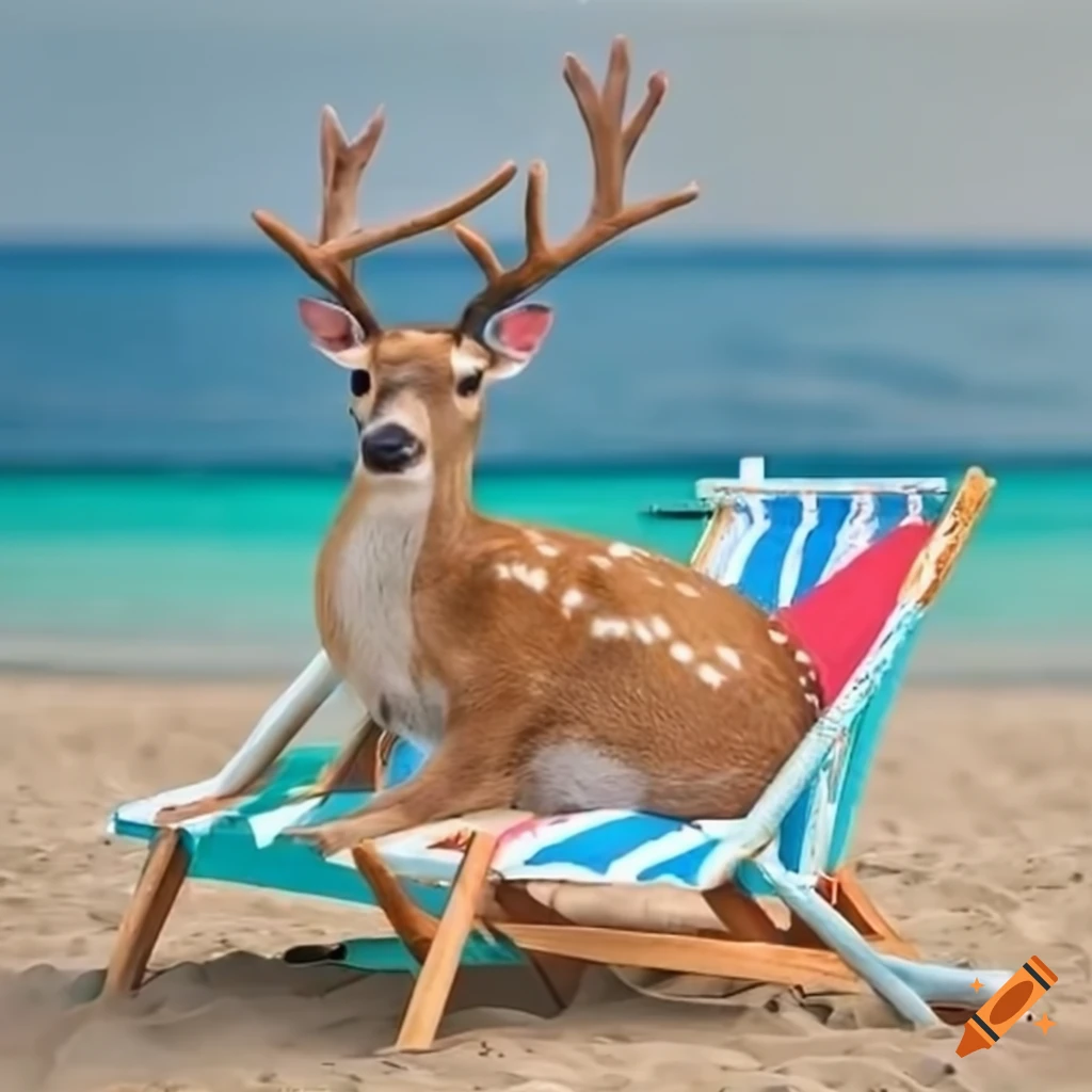 Quirky deer relaxing in a beach chair on Craiyon