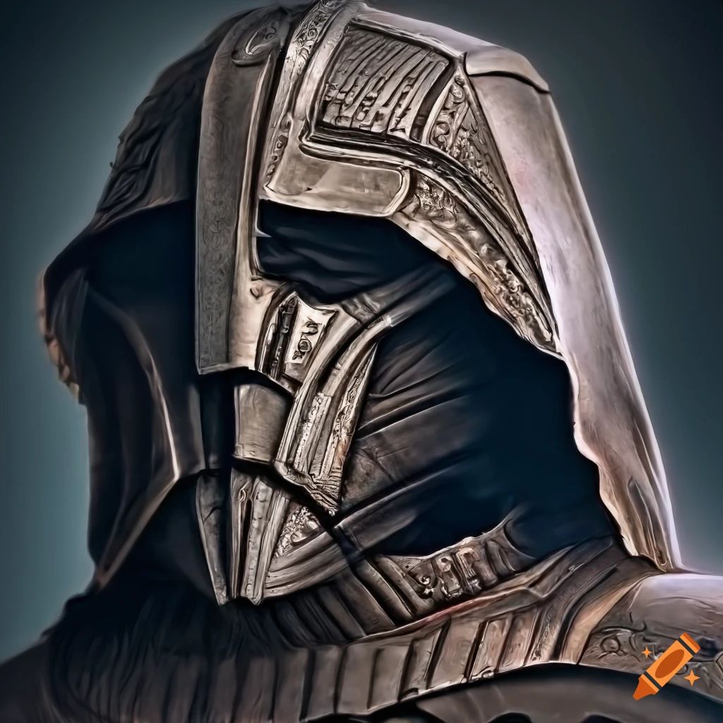 Male sith in complex armor and a gold mask with intricate details on ...