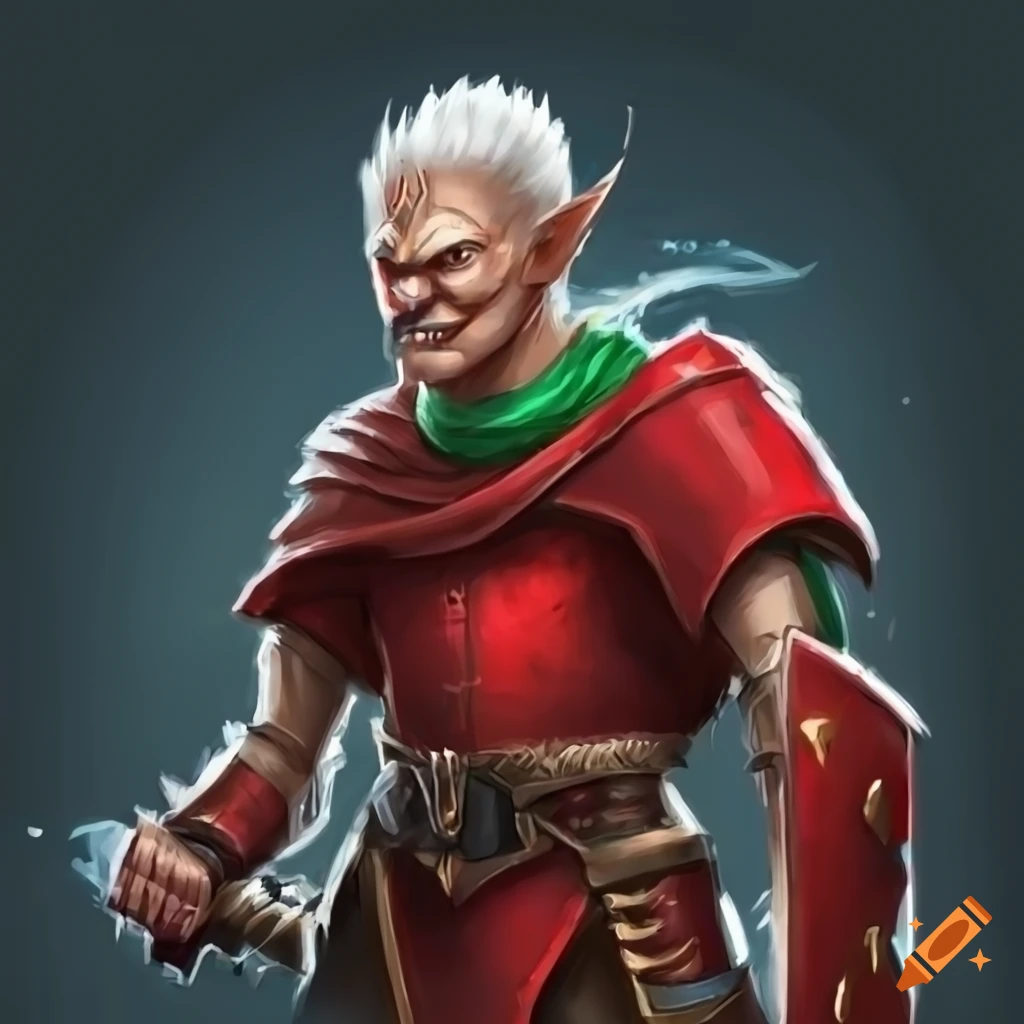 Angry elf with red armor and blasters on Craiyon