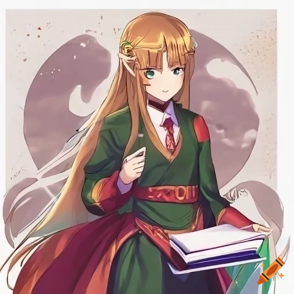 Fantasy shepherd elf king teaching with books in anime style on Craiyon
