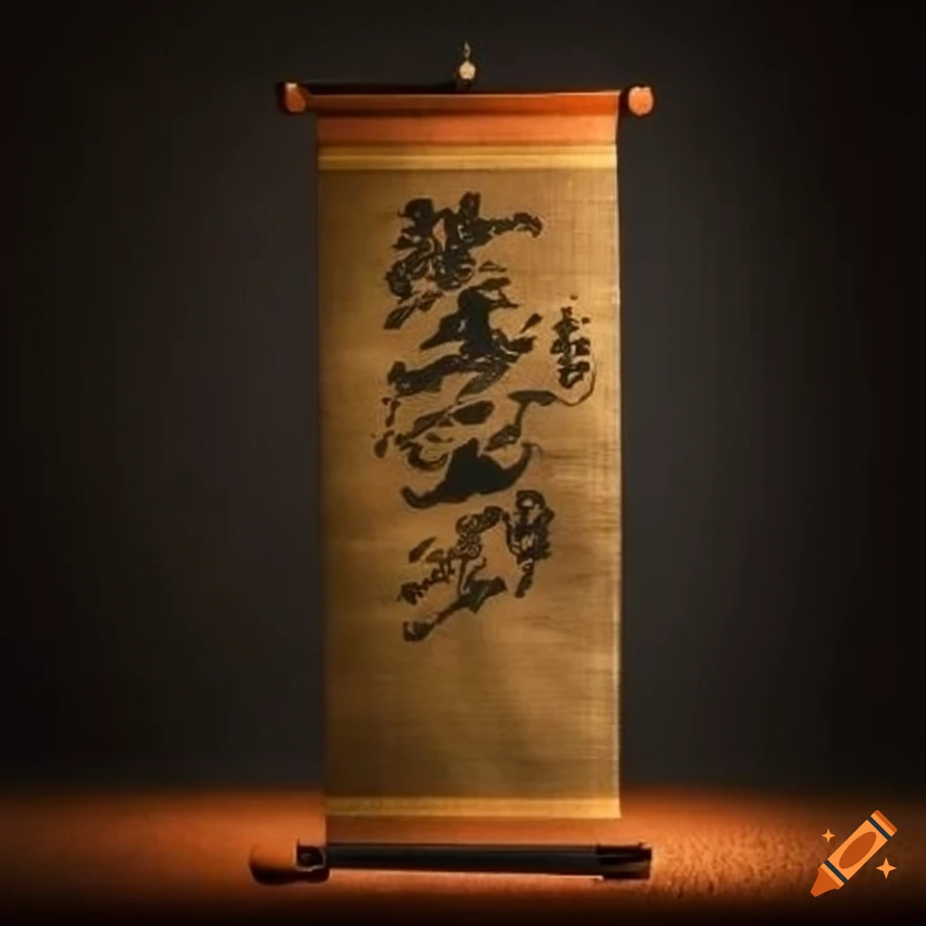 Ancient ninja japanese paper scroll with intricate details on Craiyon