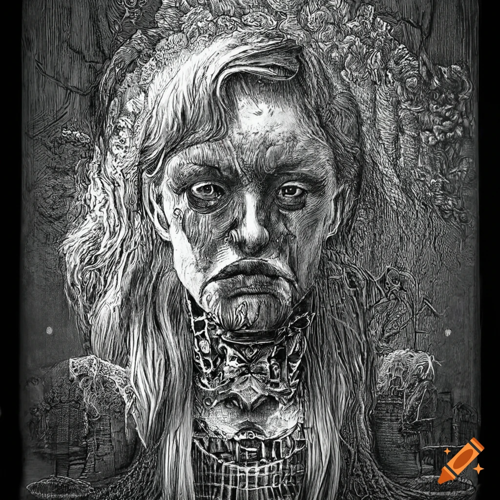 Highly detailed monochrome etching of an occult commodore 64 on Craiyon