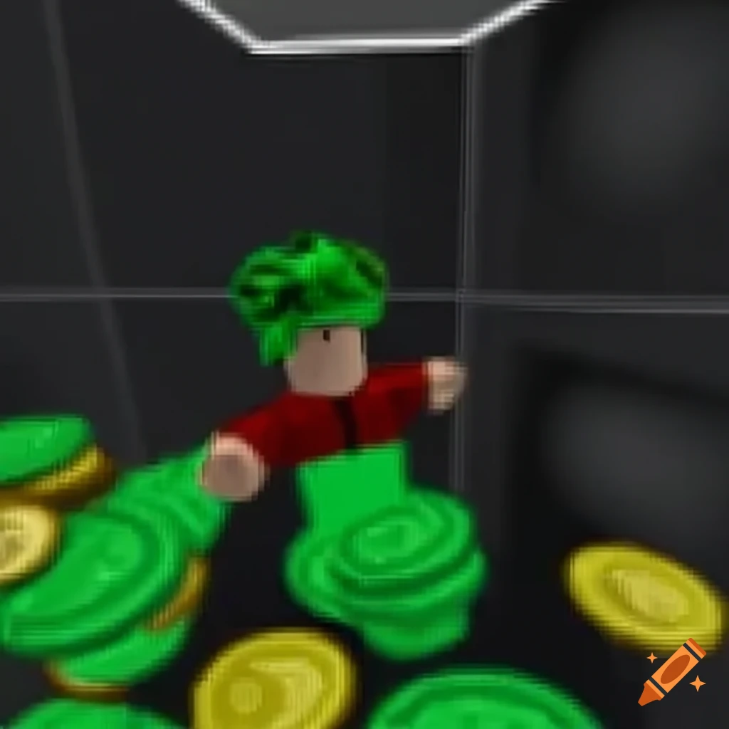 Roblox character running with coins on Craiyon