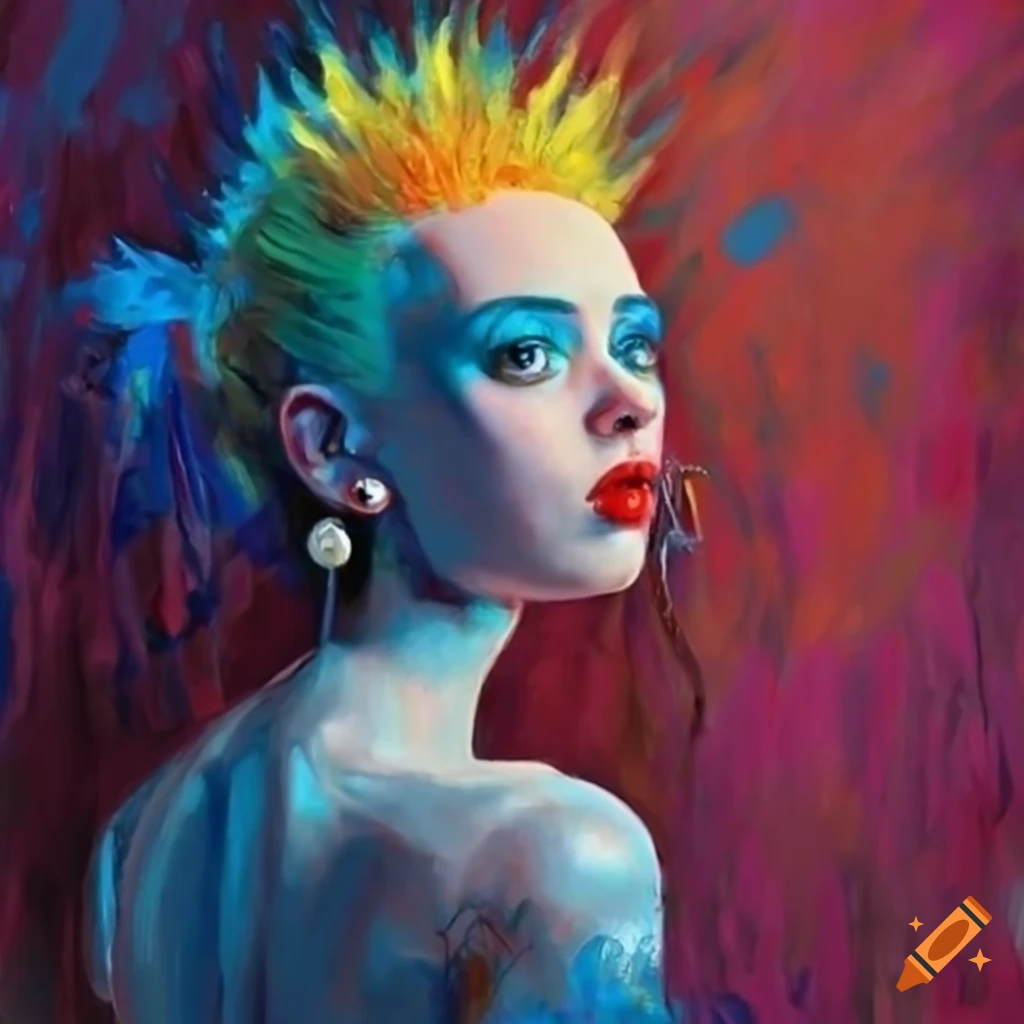 Colorful punk adaptation of Girl with a Pearl Earring painting on Craiyon