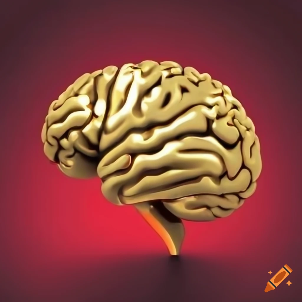 High quality golden brain with red background on Craiyon