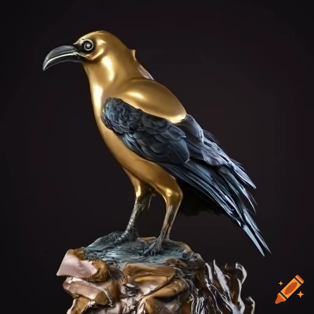 Realistic raven morphing into a golden statue on Craiyon