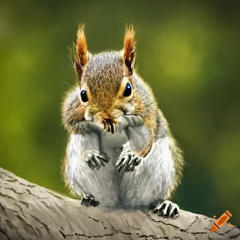 Realistic watercolor painting of a gray squirrel on Craiyon