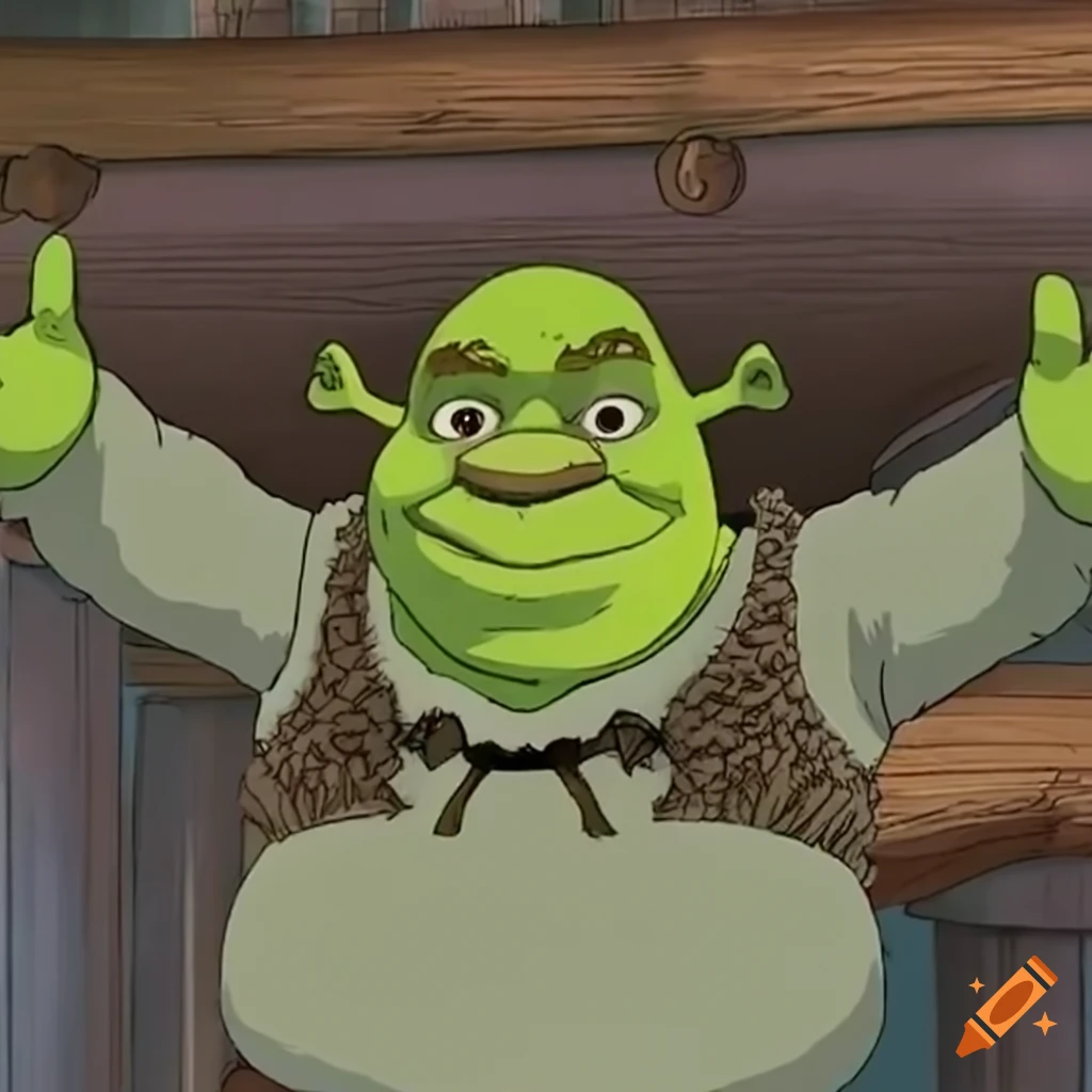 Shrek's adventure in studio ghibli style on Craiyon