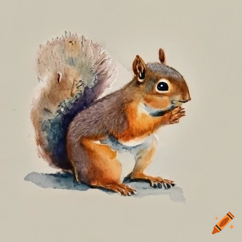 Squirrel in watercolor painting on Craiyon