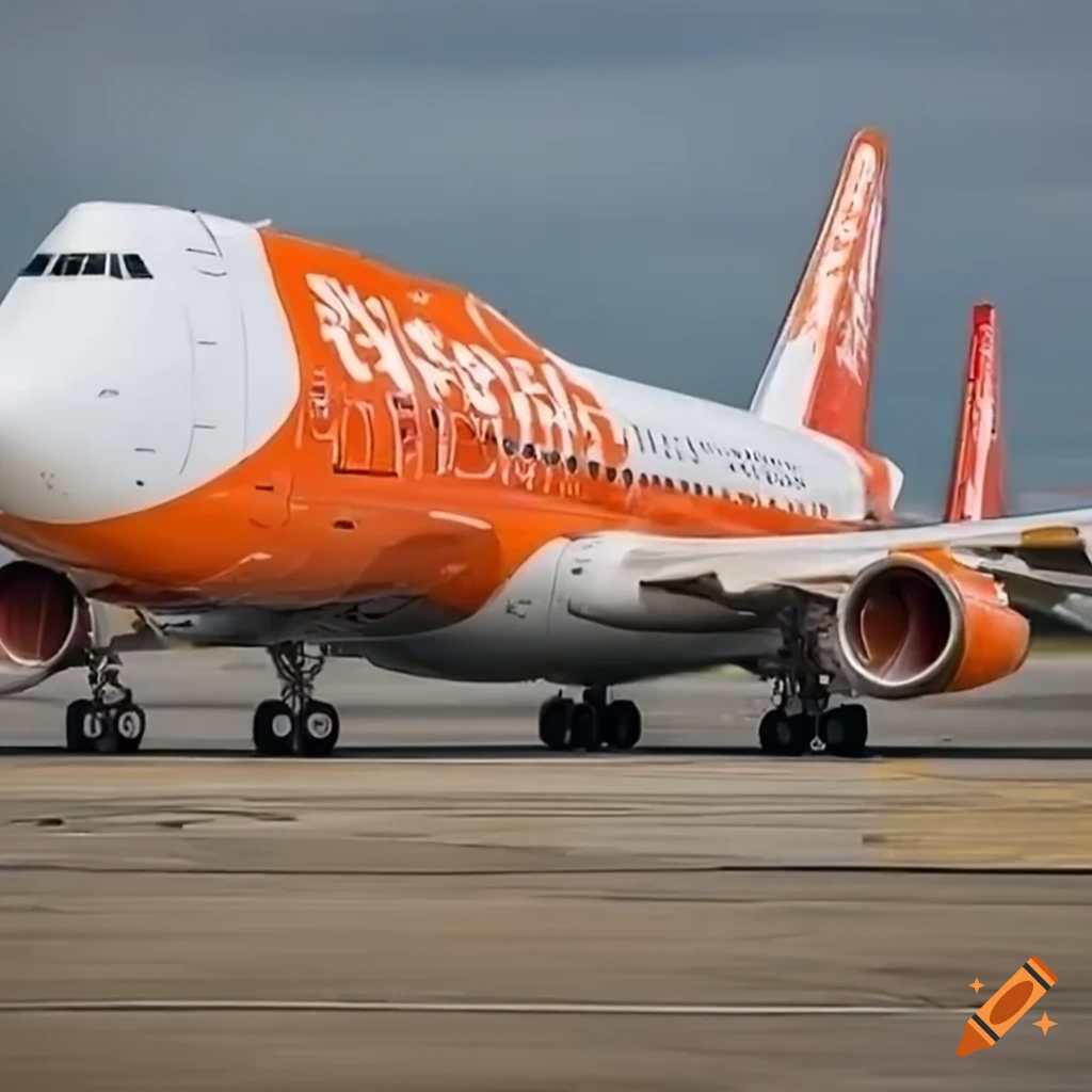 Sleek and vibrant easyjet boeing 747 aircraft on a runway on Craiyon