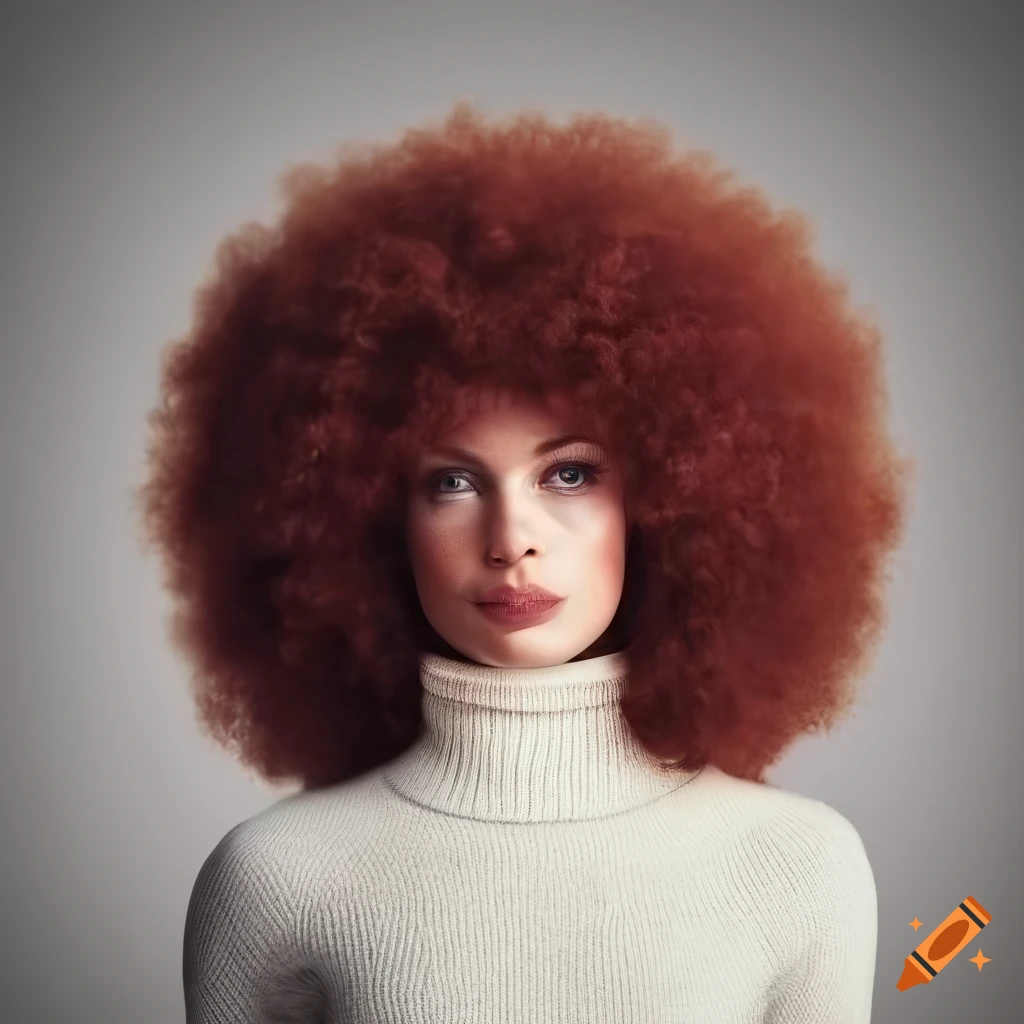 Redhead Woman With Massive Afro In White Turtleneck Sweater On Craiyon