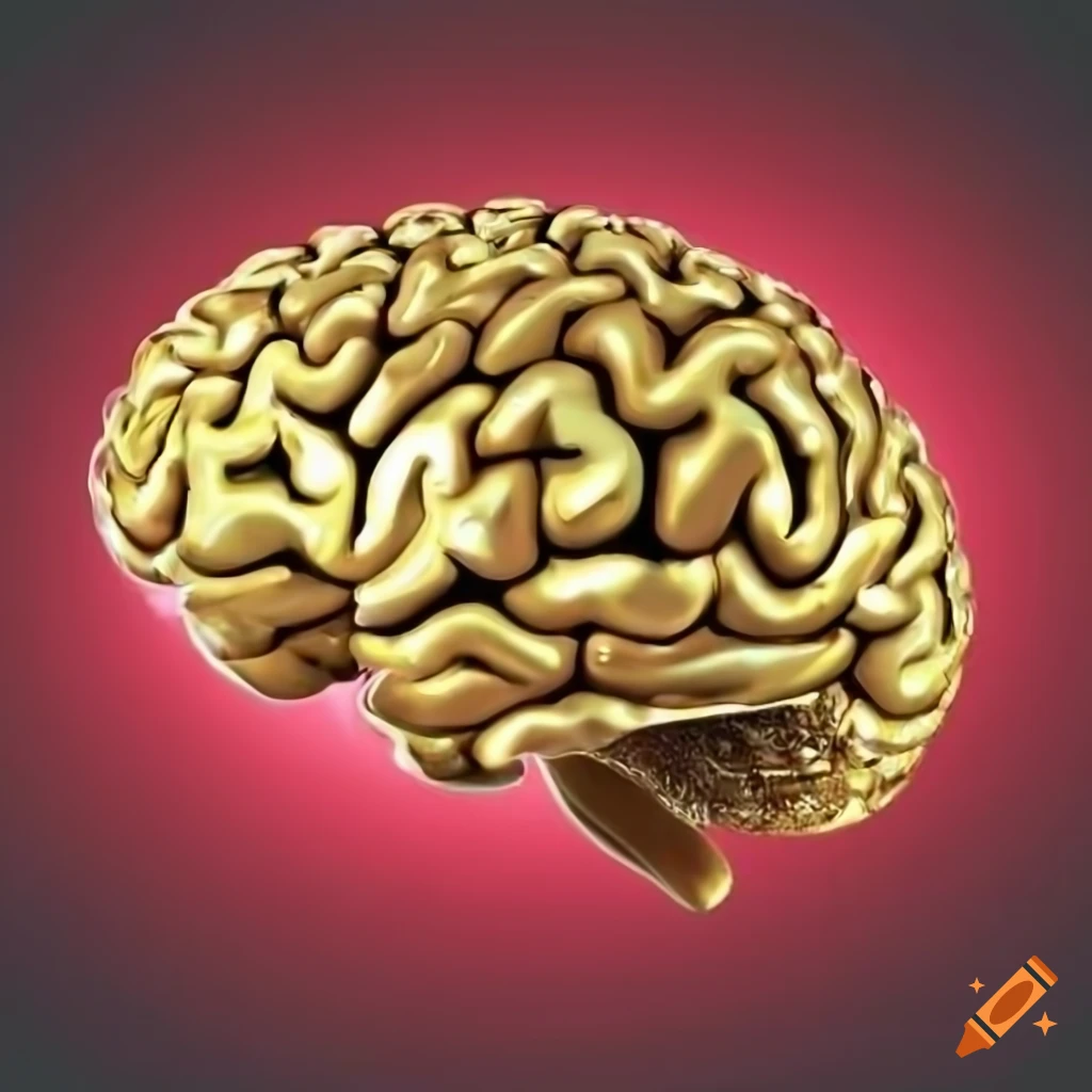 Gold brain on a red background on Craiyon