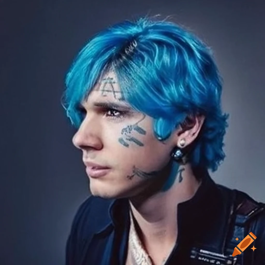 Han Solo with blue hair, nose piercing, tattoo, and makeup on Craiyon