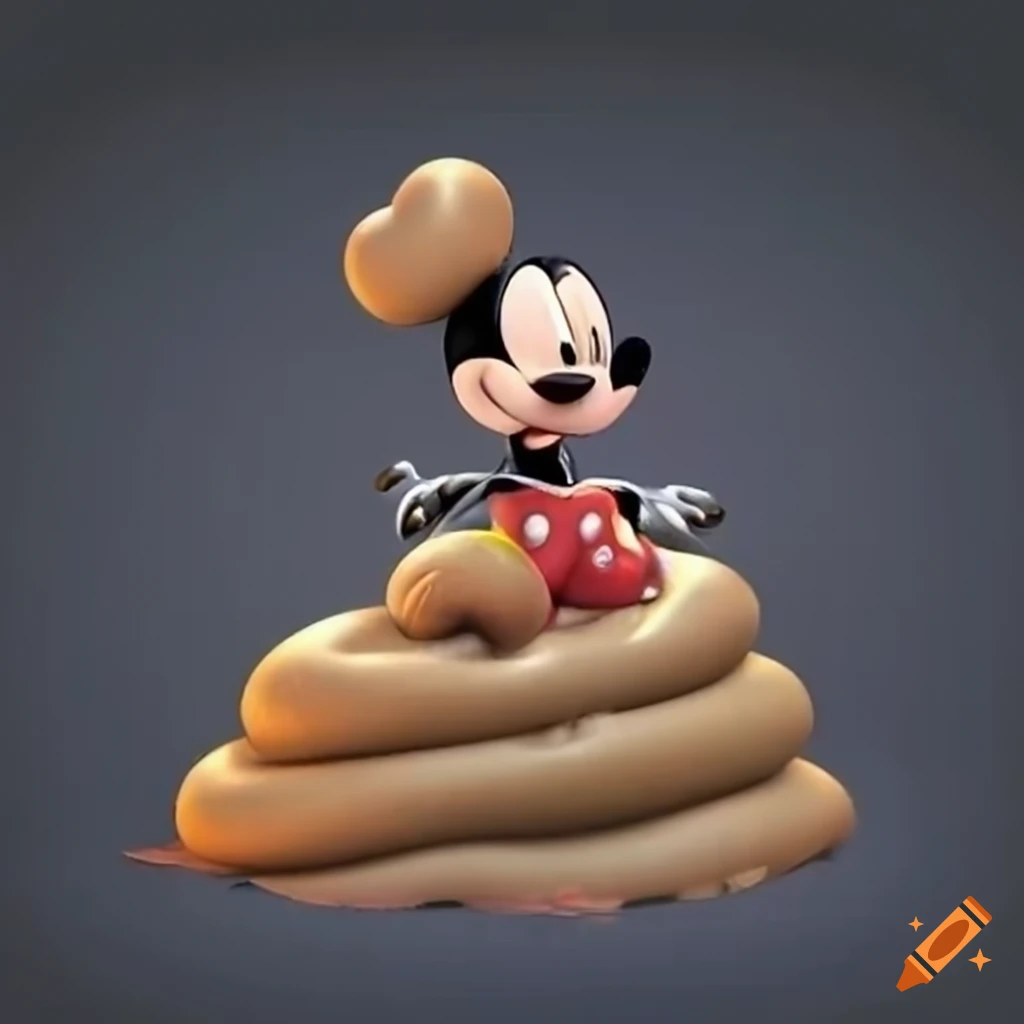 Mickey Mouse with a smiling poo surrounded by flies on Craiyon