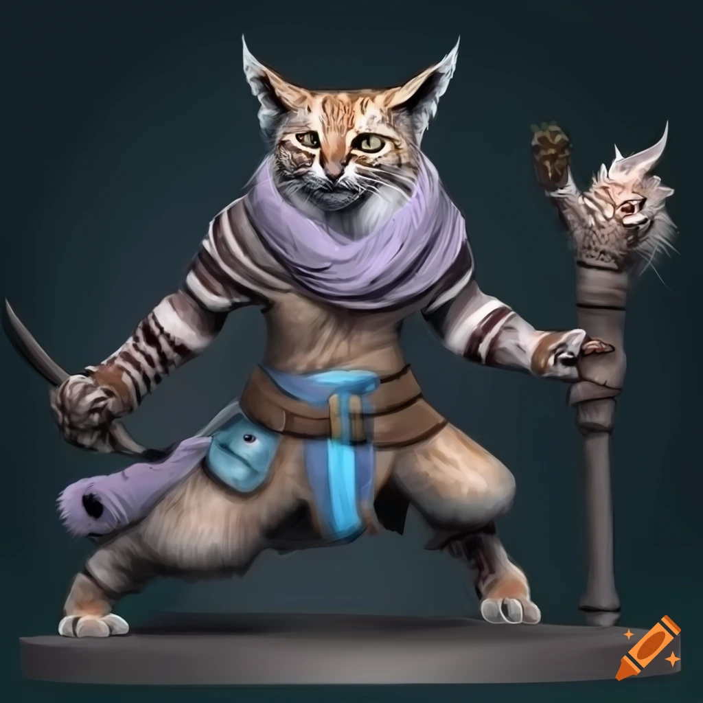 Grey furred bobcat tabaxi male wizard in detailed depiction on Craiyon