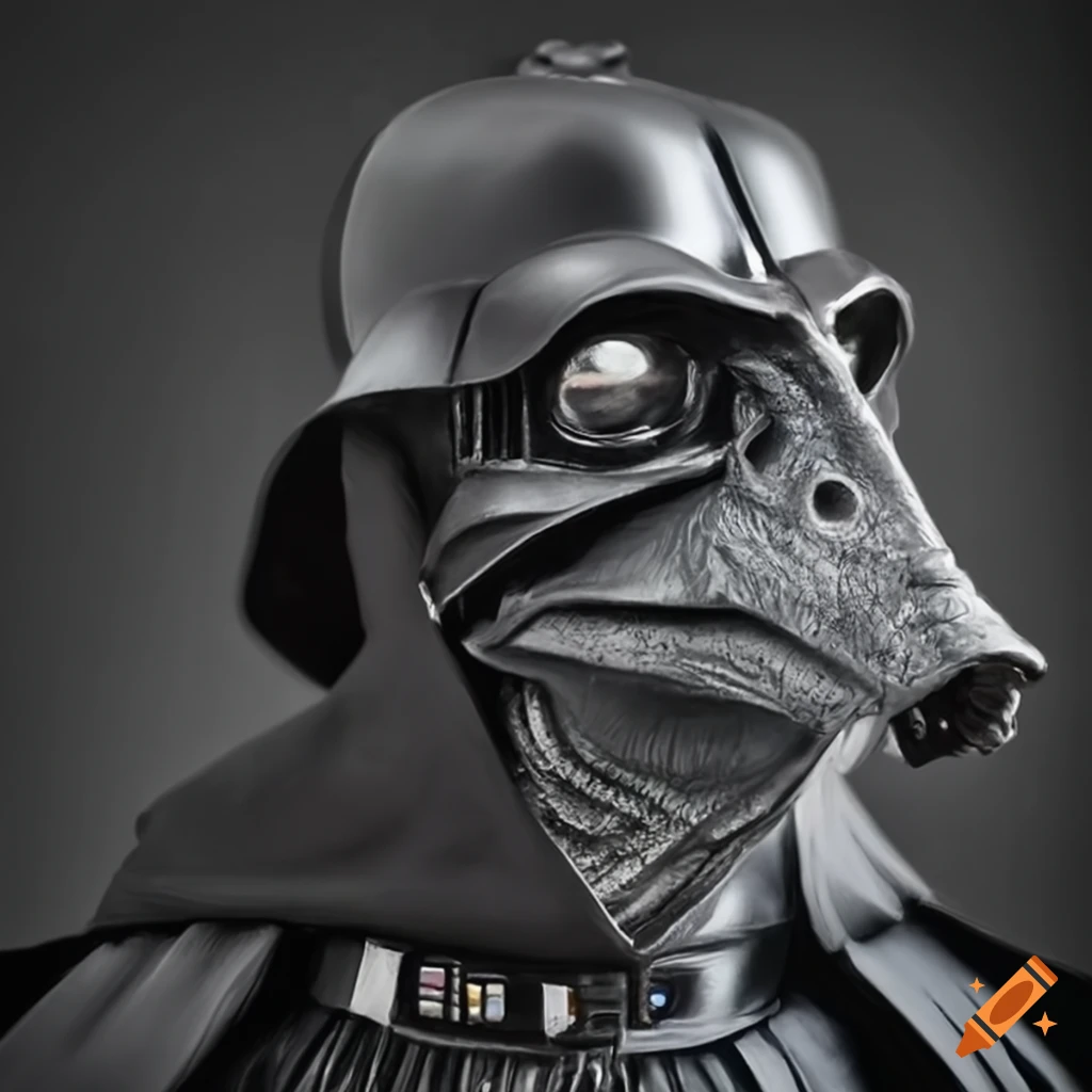 Character dressed as jar jar binks in darth vader costume on Craiyon