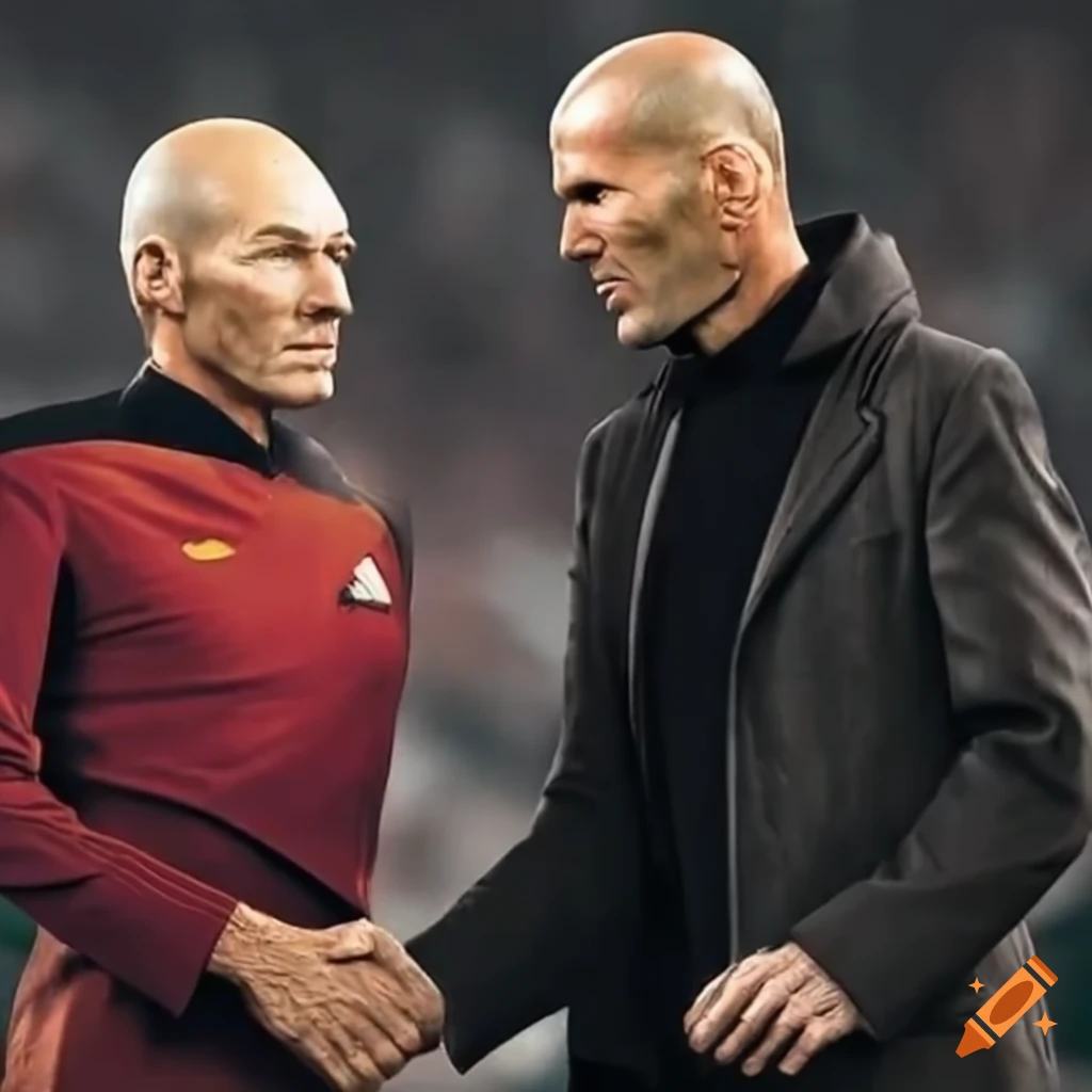 Commander Jean-Luc Picard and Zinedine Zidane shaking hands in a soccer ...