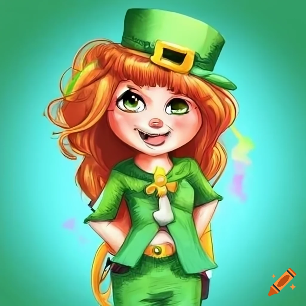 Female leprechaun with a big smile on Craiyon