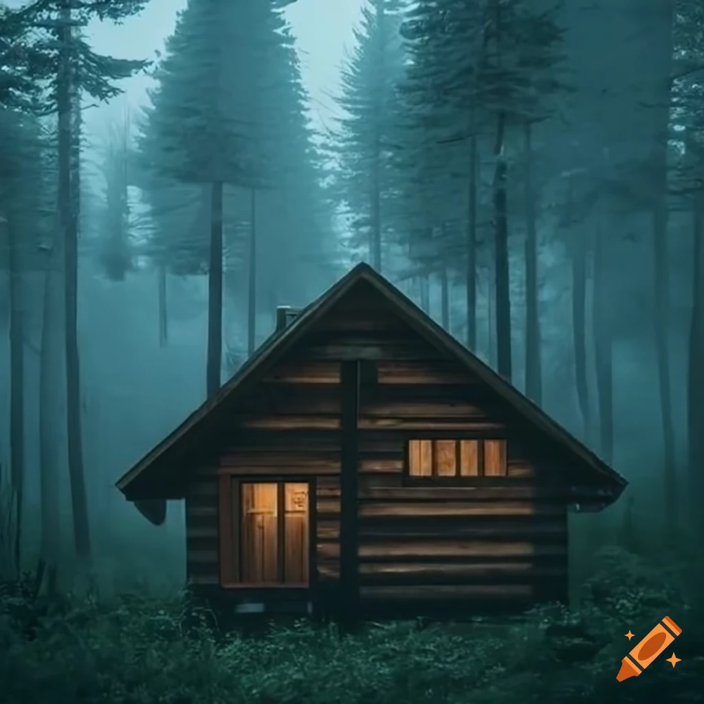 Wood cabin in misty woods on Craiyon
