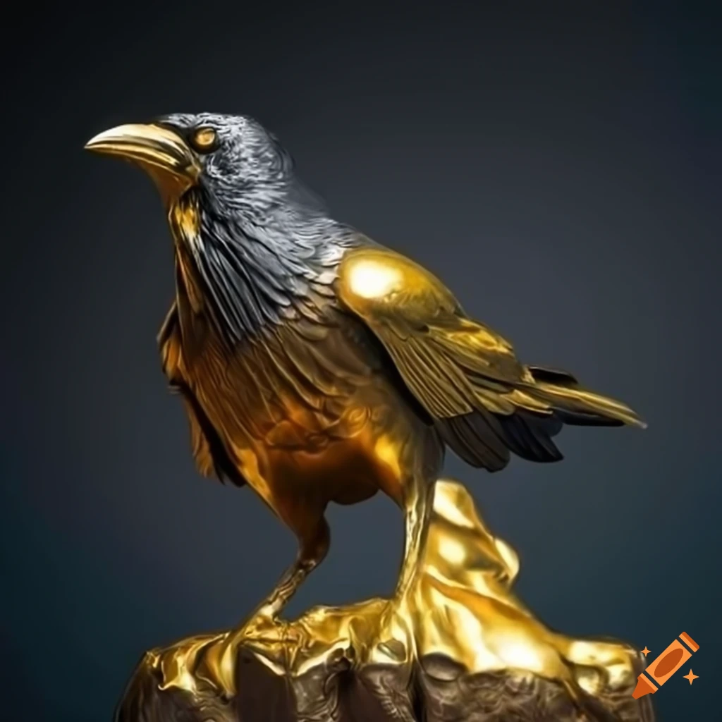 Realistic raven morphing into golden statue from bottom up on Craiyon