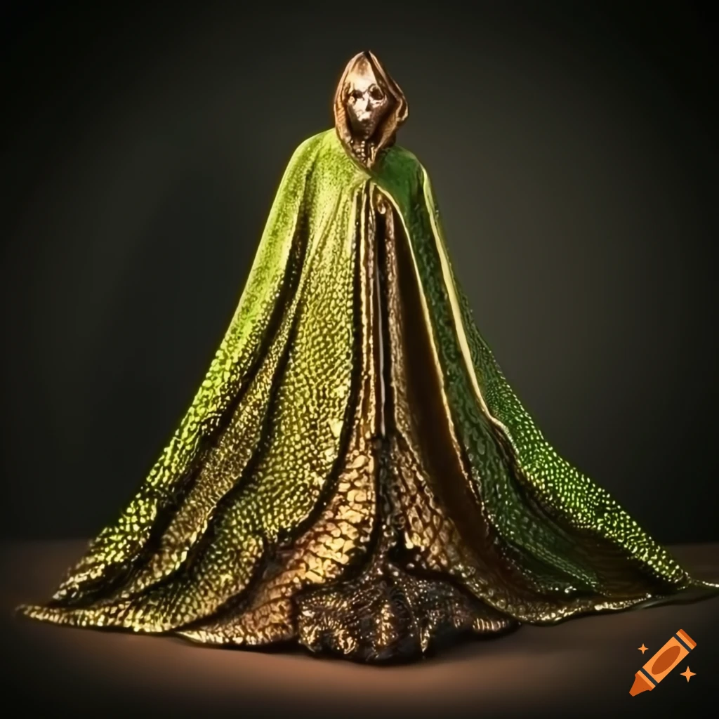 Cloak of scintillating lizard scales in emerald, gold, and bronze ...