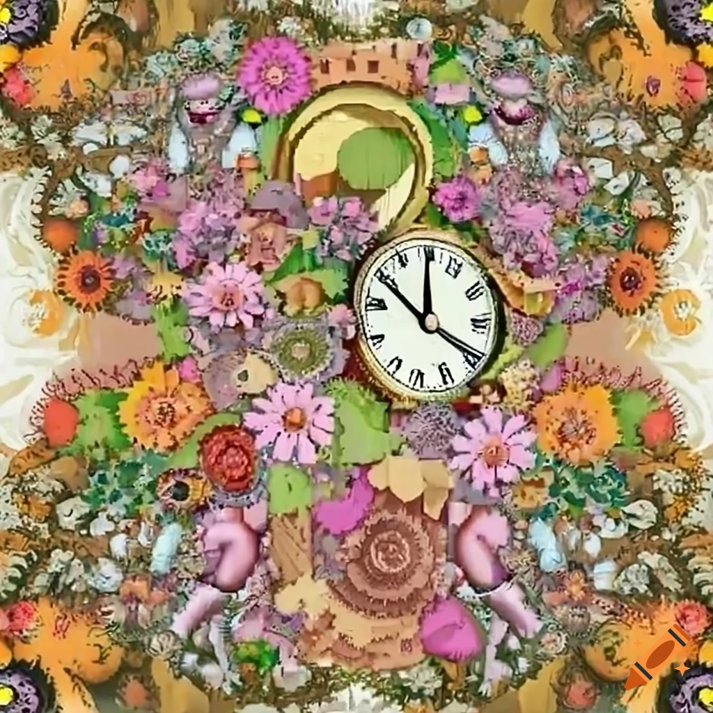 Stunning fairy tale landscape with clockwork flowers and playful clock ...