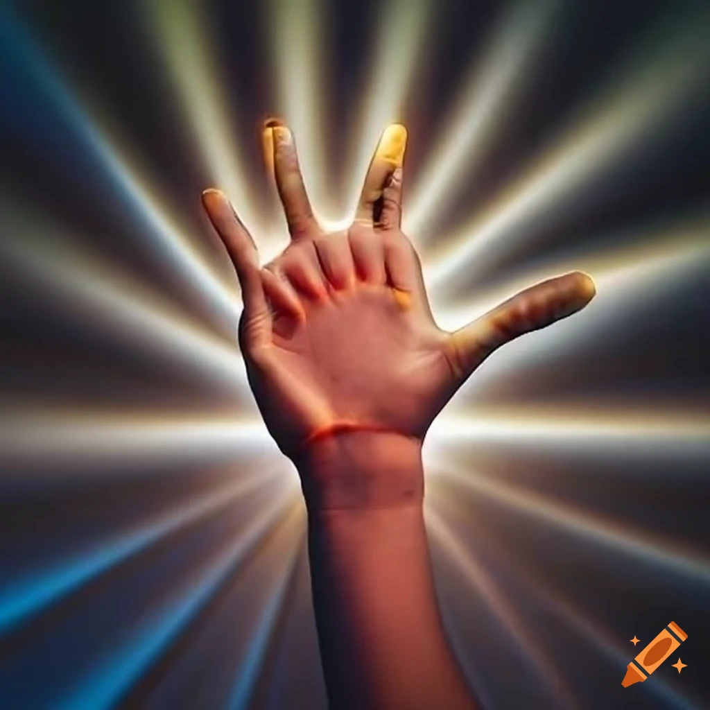 Explorer hand interacting with a laser technology on Craiyon