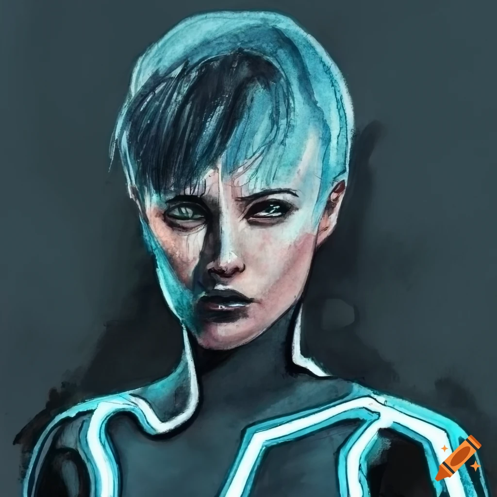 Quorra from tron legacy drawn in a mixed media style on Craiyon
